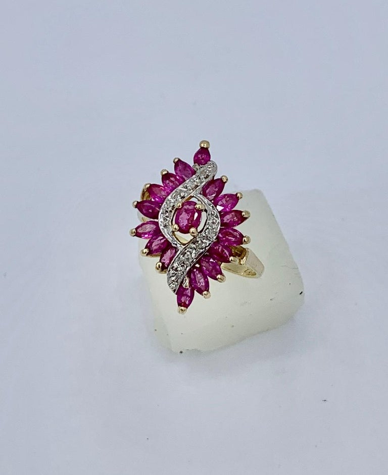 Marquise Ruby Diamond Waterfall Ballerina Ring Retro Cocktail Fashion ...