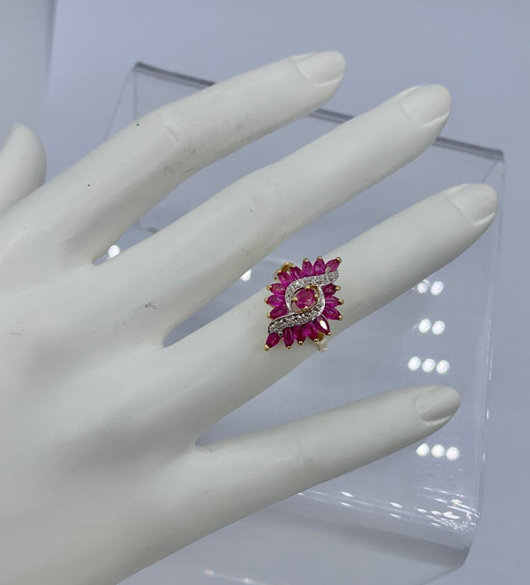 Marquise Ruby Diamond Waterfall Ballerina Ring Retro Cocktail Fashion ...