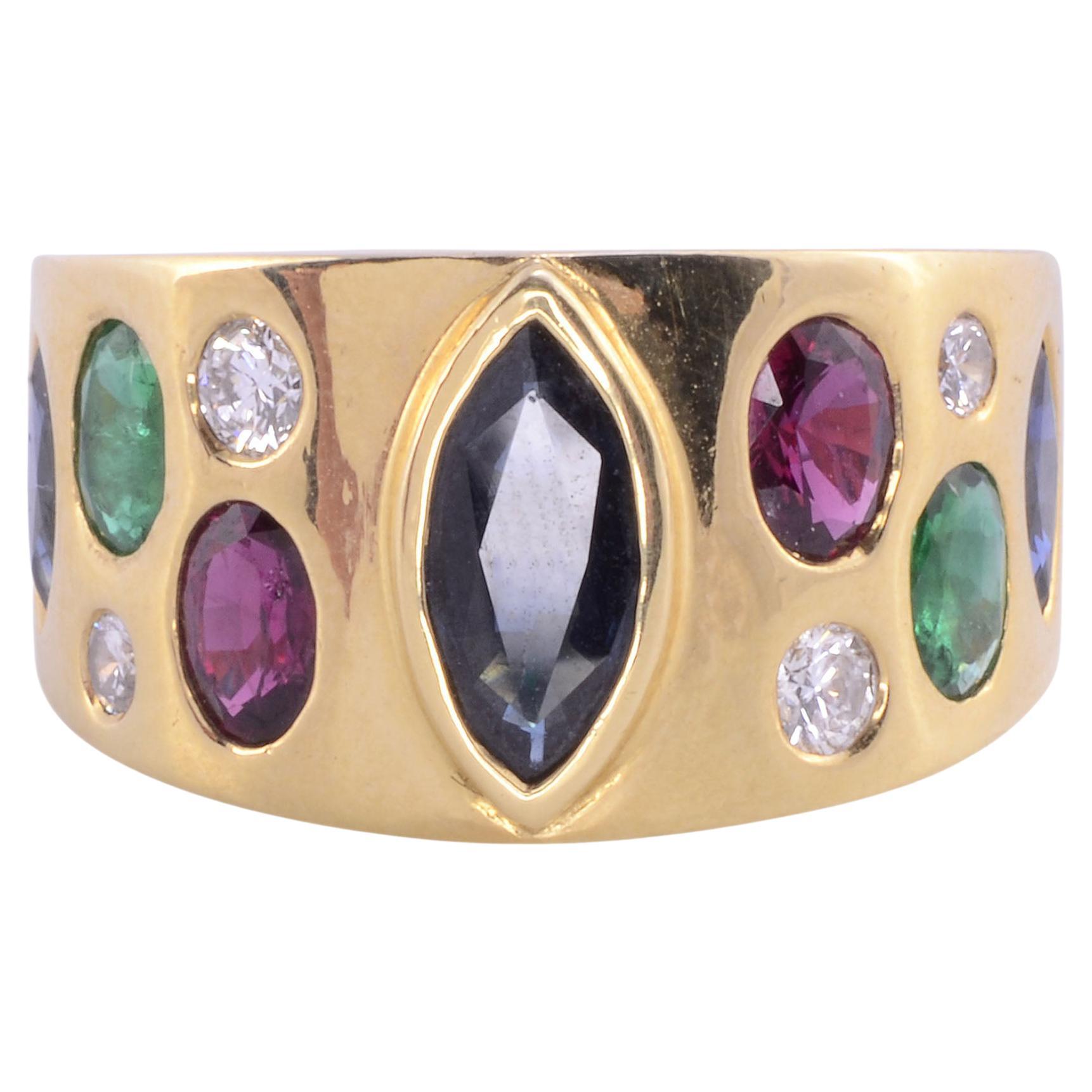 Vibrant Multi Gemstone Gold Ring For Sale at 1stDibs