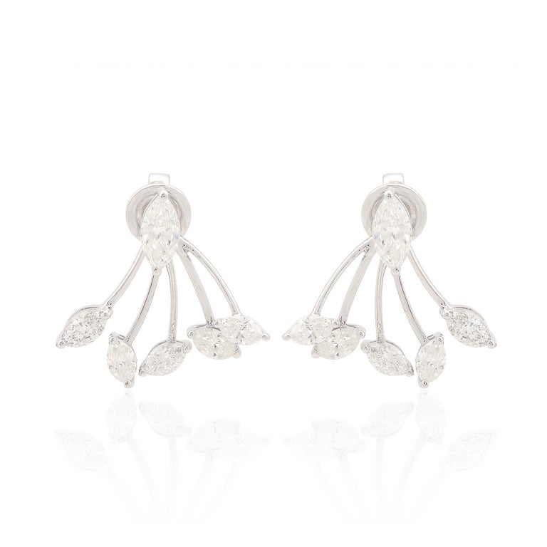 Marquise Shape Diamond Jacket Earrings 18 Karat White Gold Handmade ...