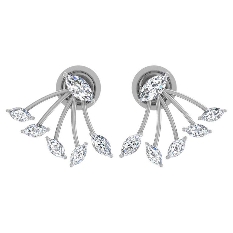 Marquise Shape Diamond Jacket Earrings 18 Karat White Gold Handmade ...