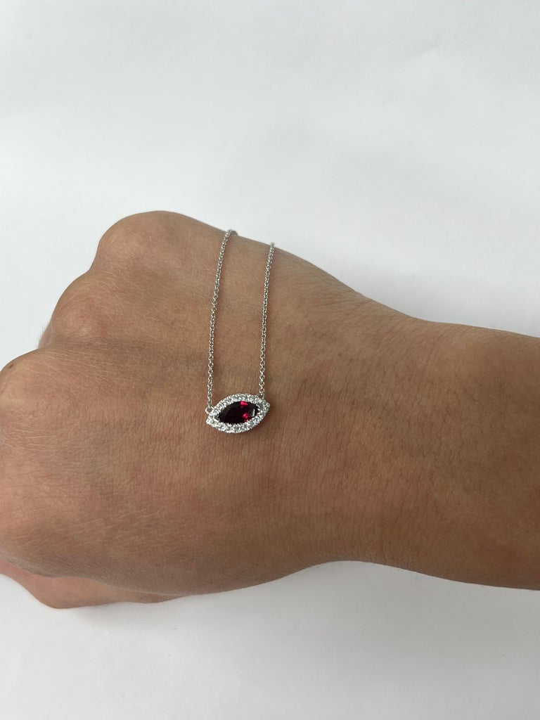 Marquise Shaped Ruby and Diamond Necklace For Sale at 1stDibs