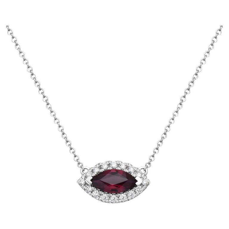 Marquise Shaped Ruby and Diamond Necklace For Sale at 1stDibs