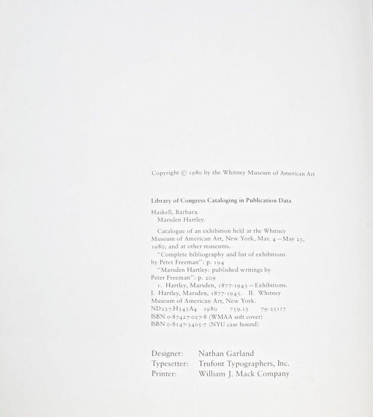 Marsden Hartley by Barbara Haskell, First Edition at 1stDibs