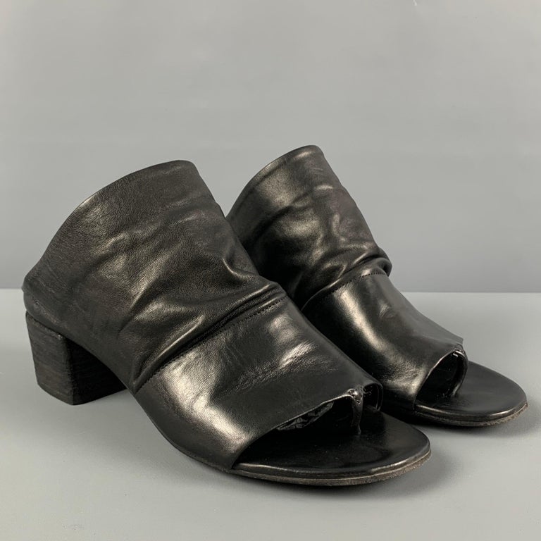 MARSELL Size 7 Black Leather Peep Toe Sandals For Sale at 1stDibs