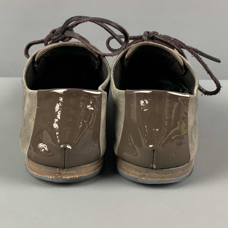 MARSELL Size 7 Taupe Suede Patent Leather Flat Lace Up Shoes For Sale ...