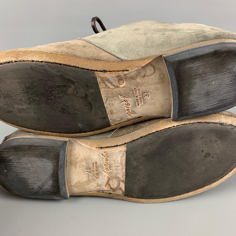 MARSELL Size 7 Taupe Suede Patent Leather Flat Lace Up Shoes For Sale ...