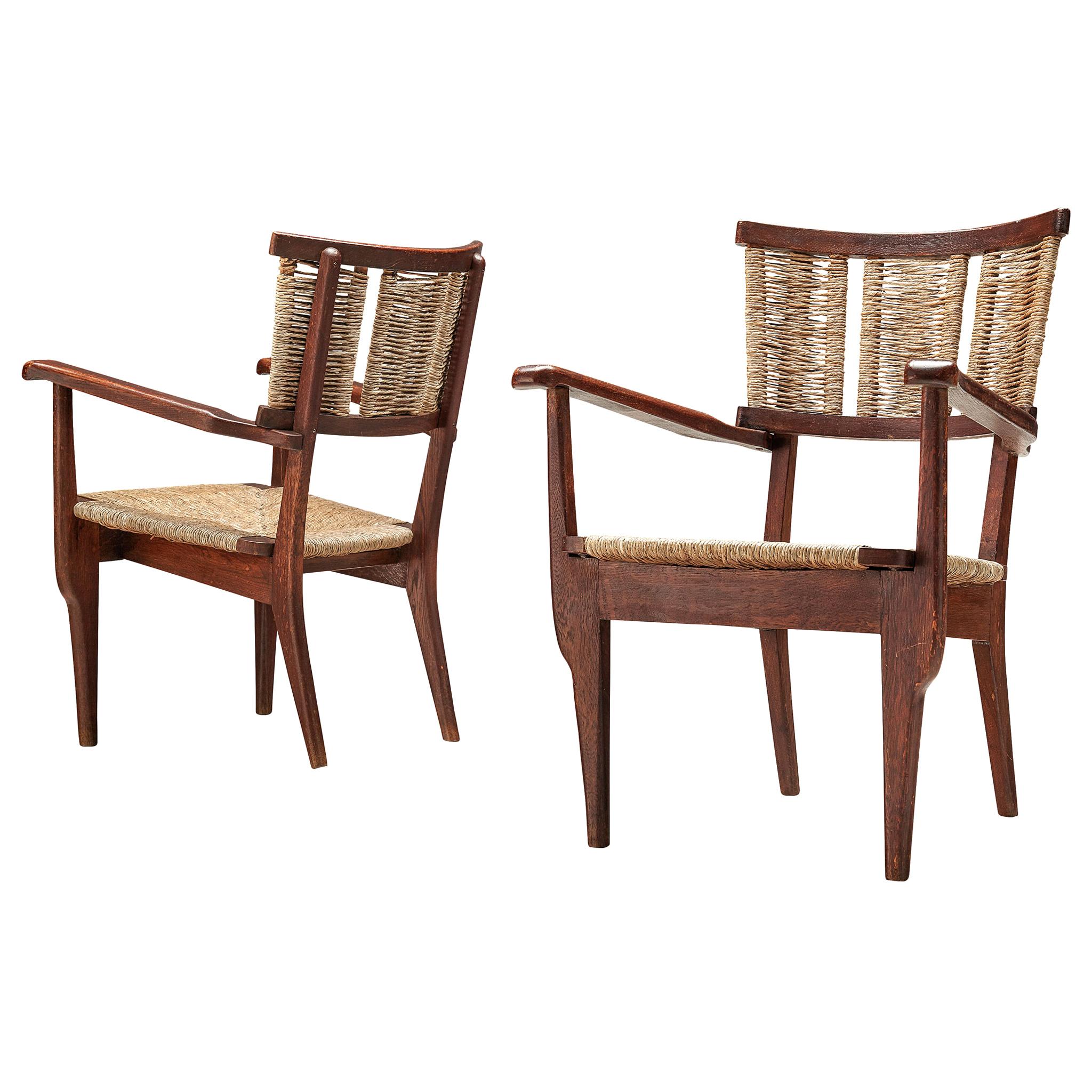 Mart Stam Pair of Oak and Rush Armchairs, Netherlands, 1940s at 1stDibs