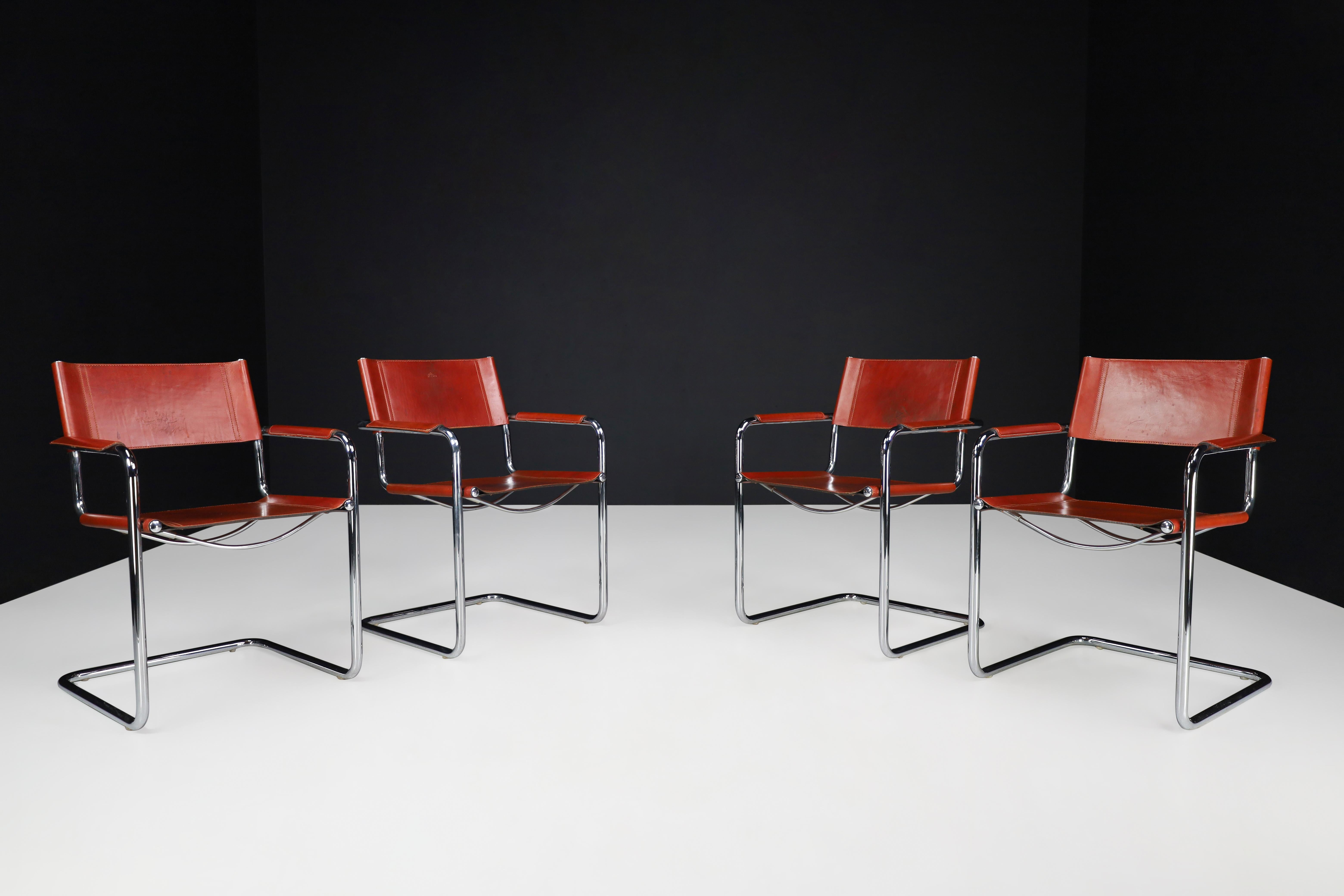 Mart Stam Cognac Leather Cantilever Chairs by Fasem, Italy, 1980 For ...