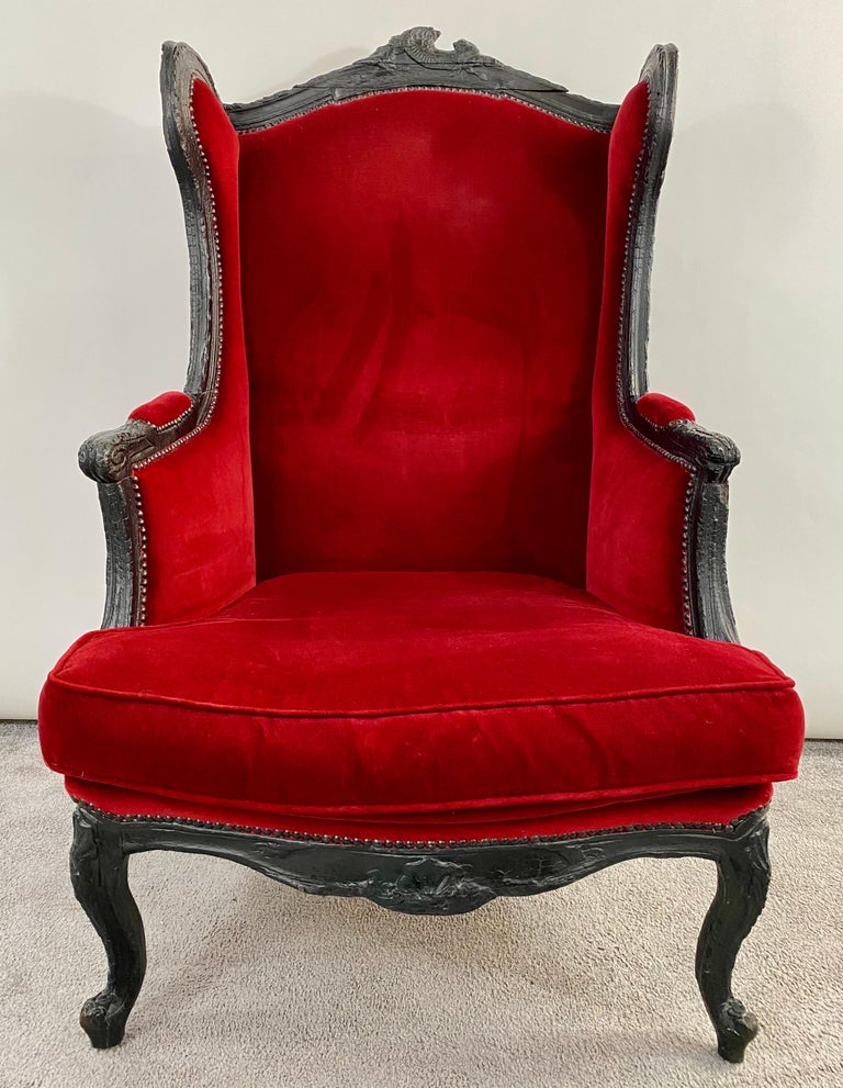Marteen Baas Renaissance Revival Style Smoke Red Velvet Wingback Chair ...