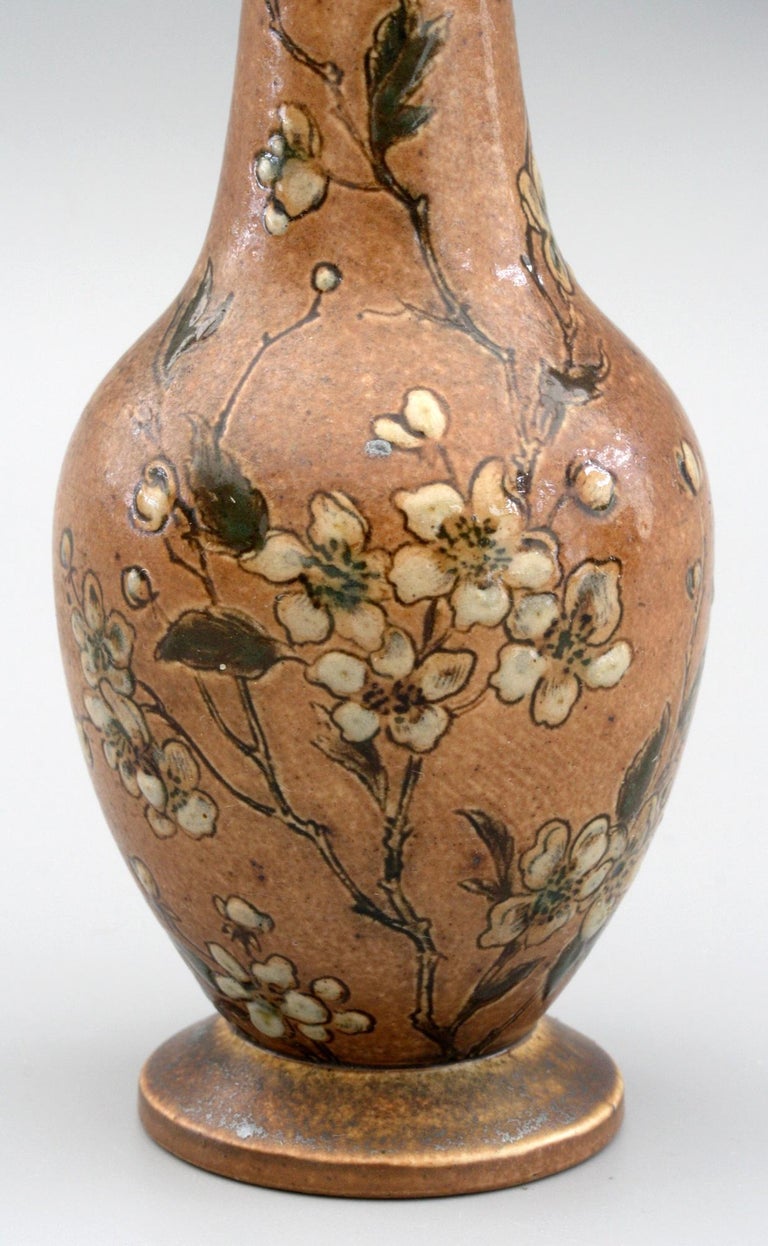 Martin Brothers Art Pottery Vase with Climbing Roses, Dated 1888 at 1stDibs