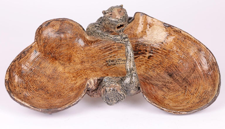 Martin Brothers Grotesque Arm Wrestling Bat Dish, 1884 For Sale at 1stDibs