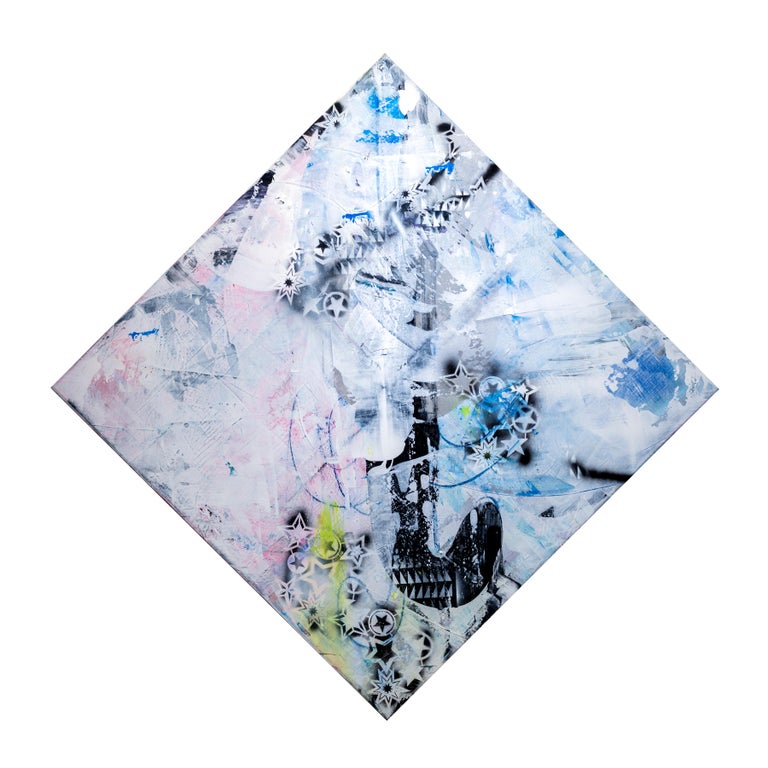 Martin Durazo - Chandelier, large, abstract, metallic, blue, grey, black, neon yellow, fun For ...