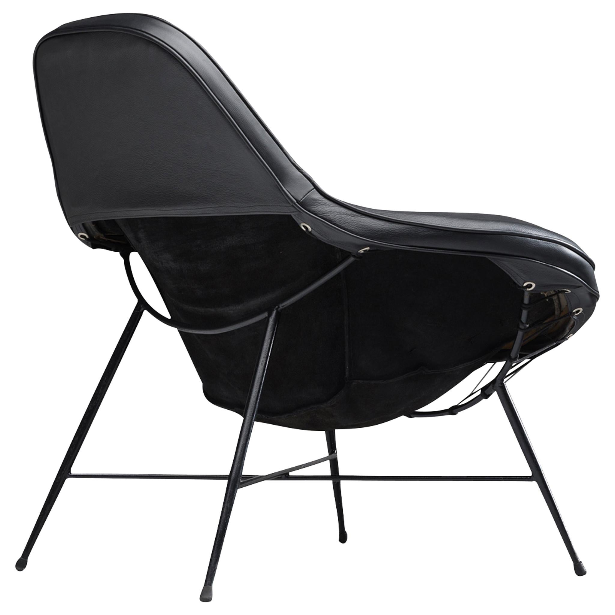 Homecrest Black Leather Clam Shell Lounge Chairs at 1stDibs