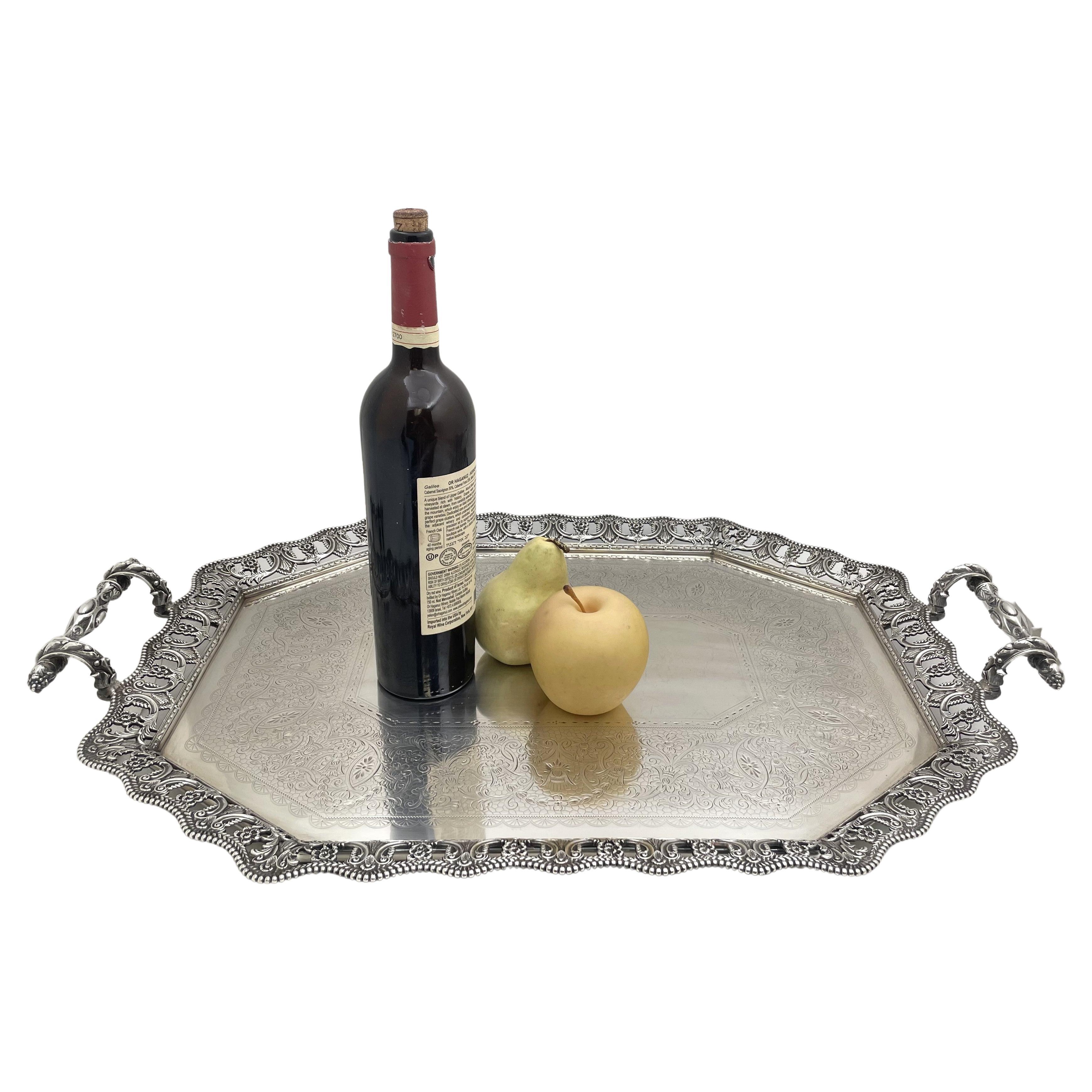 Martin Hall and Co. 1888 Sterling Silver Victorian Large Gallery Tray ...