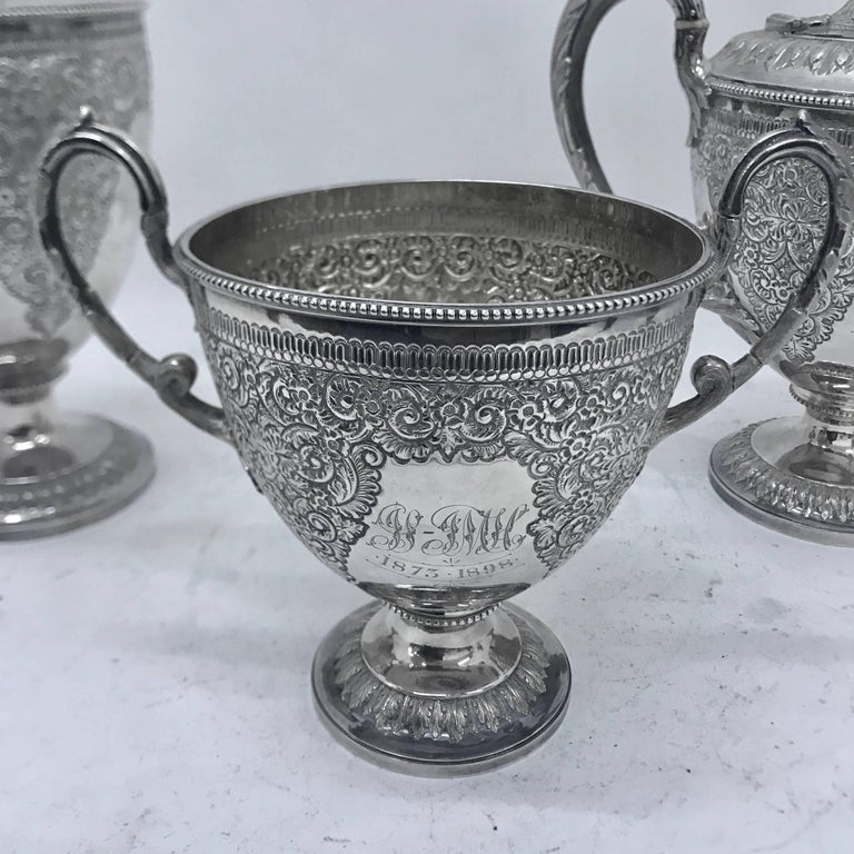1898 Martin and Hall Victorian Silver Plated English Four Pieces Tea ...