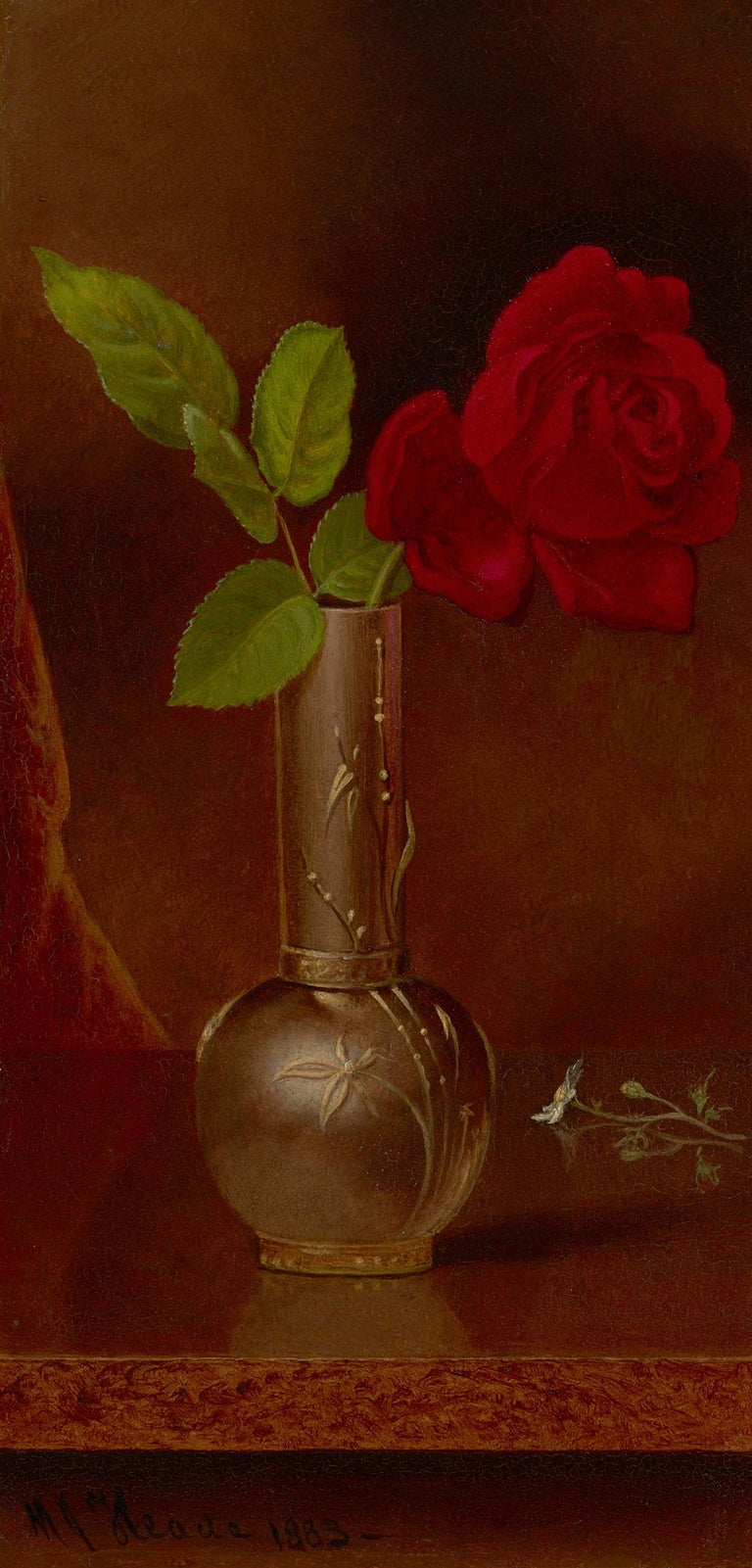 Martin Johnson Heade - Red Rose in a Standing Vase For Sale at 1stDibs