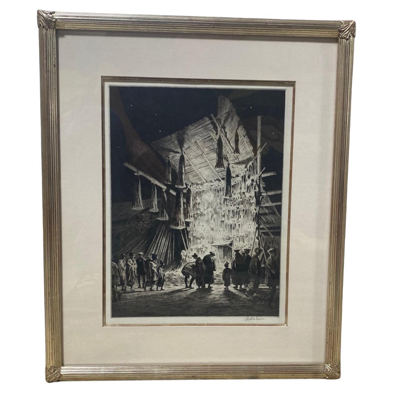 Martin Lewis, Snow on the El, 1931, Dry Point For Sale at 1stDibs