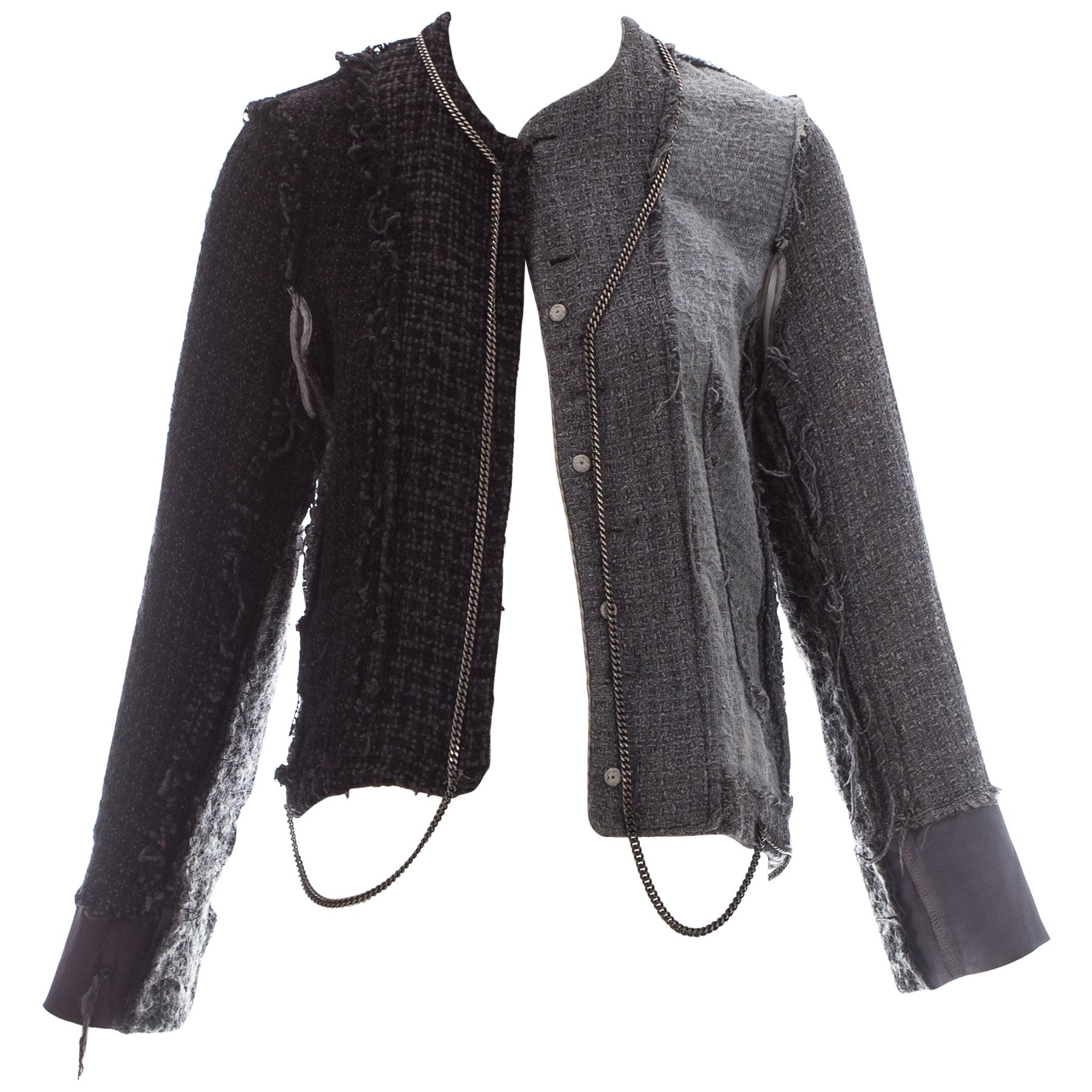 Martin Margiela grey wool tweed reconstructed jacket with chains, fw ...