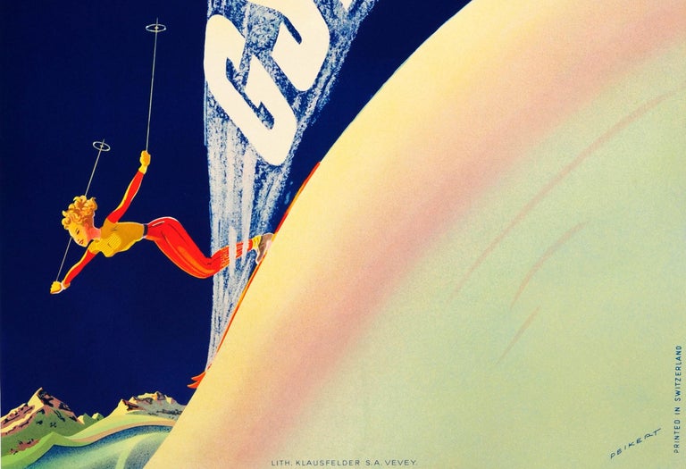 Martin Peikert - Original Vintage Skiing Poster by Peikert for Gstaad ...