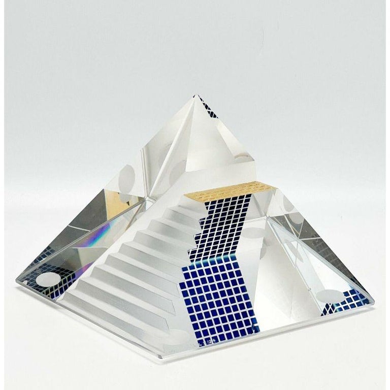 Martin Rosol Czech Frosted Art Glass and Gold Leaf Pyramid Sculpture ...