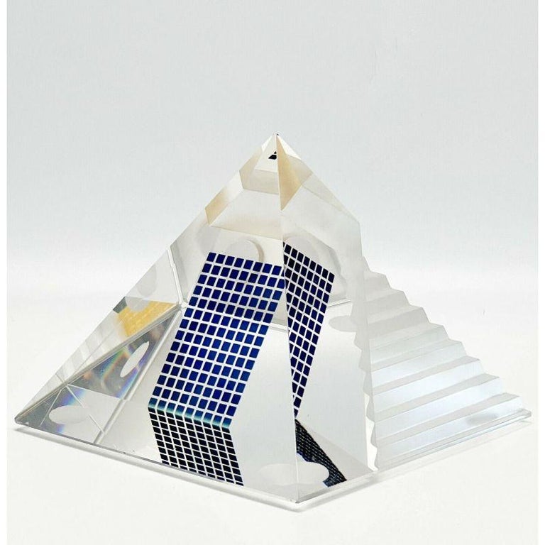 Martin Rosol Czech Frosted Art Glass and Gold Leaf Pyramid Sculpture ...