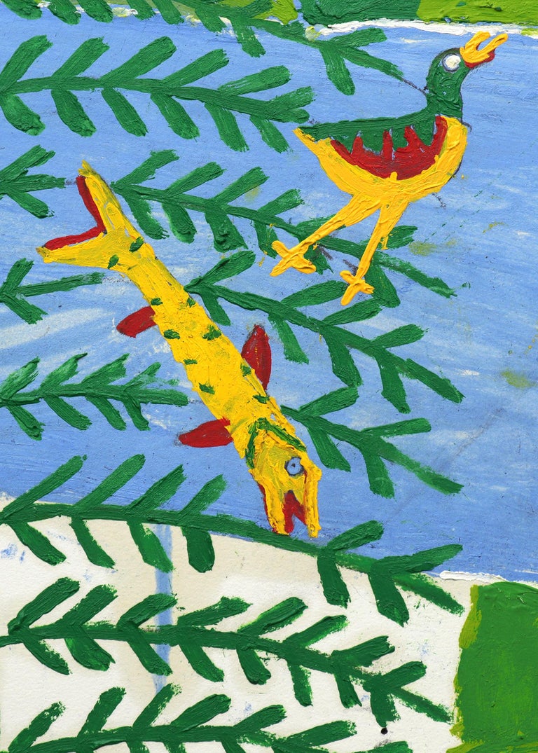 Martin Saldana - Ethel, the Blue Spotted Cow, Framed Folk Art Oil ...