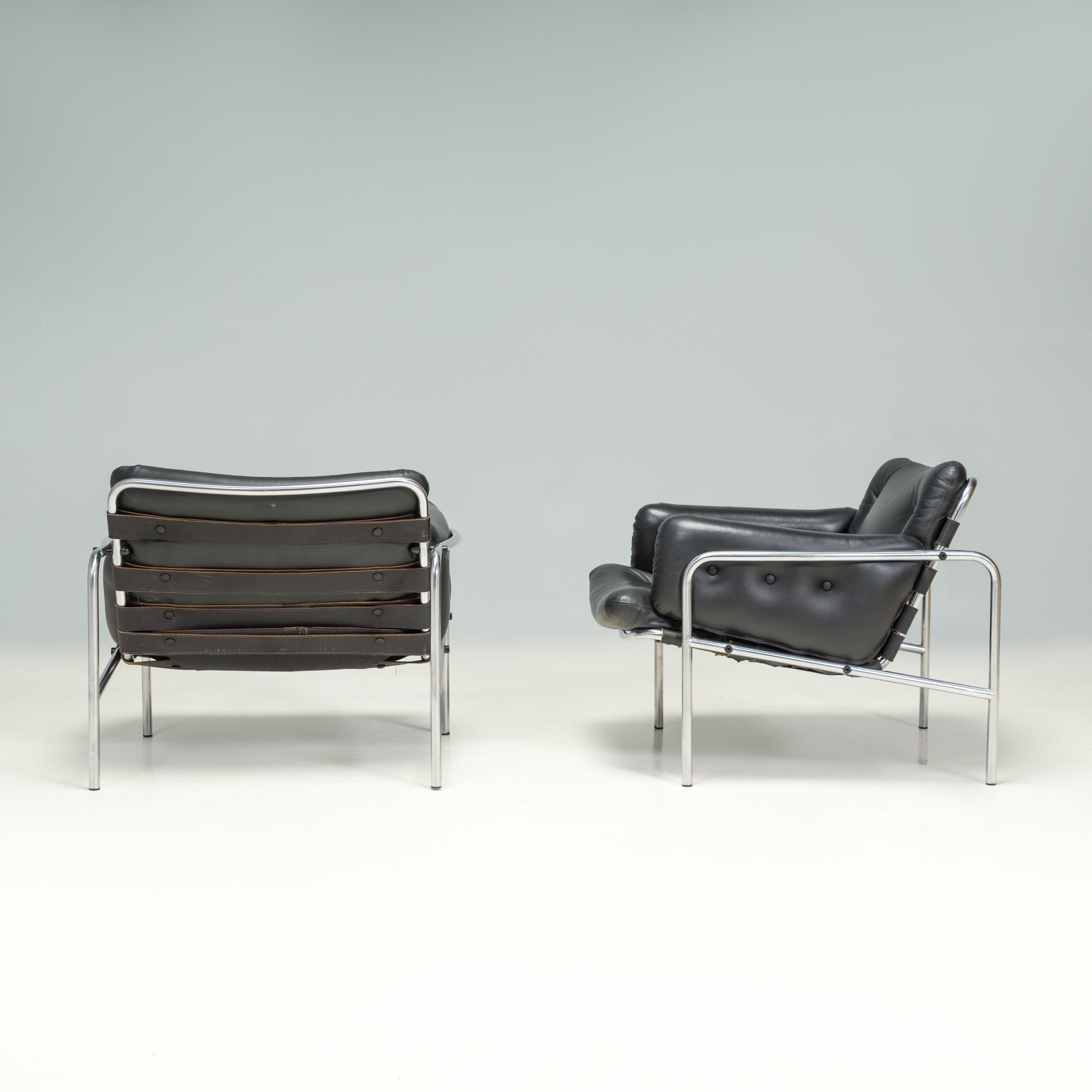 Martin Visser for 'T Spectrum Black Leather Osaka Lounge Chairs, 1970s ...
