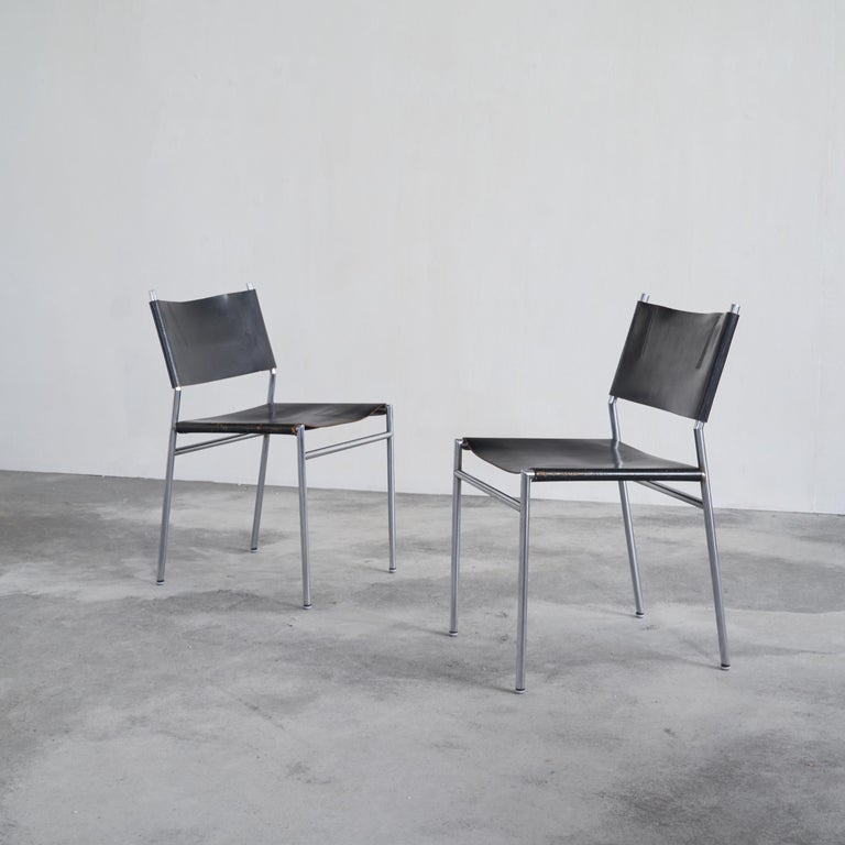 Martin Visser Set of 4 'SE06' Chairs in Patinated Black Leather 1960 ...
