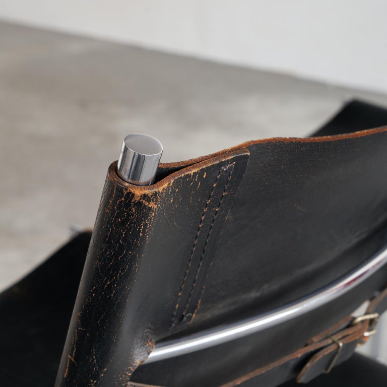 Martin Visser Set of 4 'SE06' Chairs in Patinated Black Leather 1960 For Sale at 1stDibs