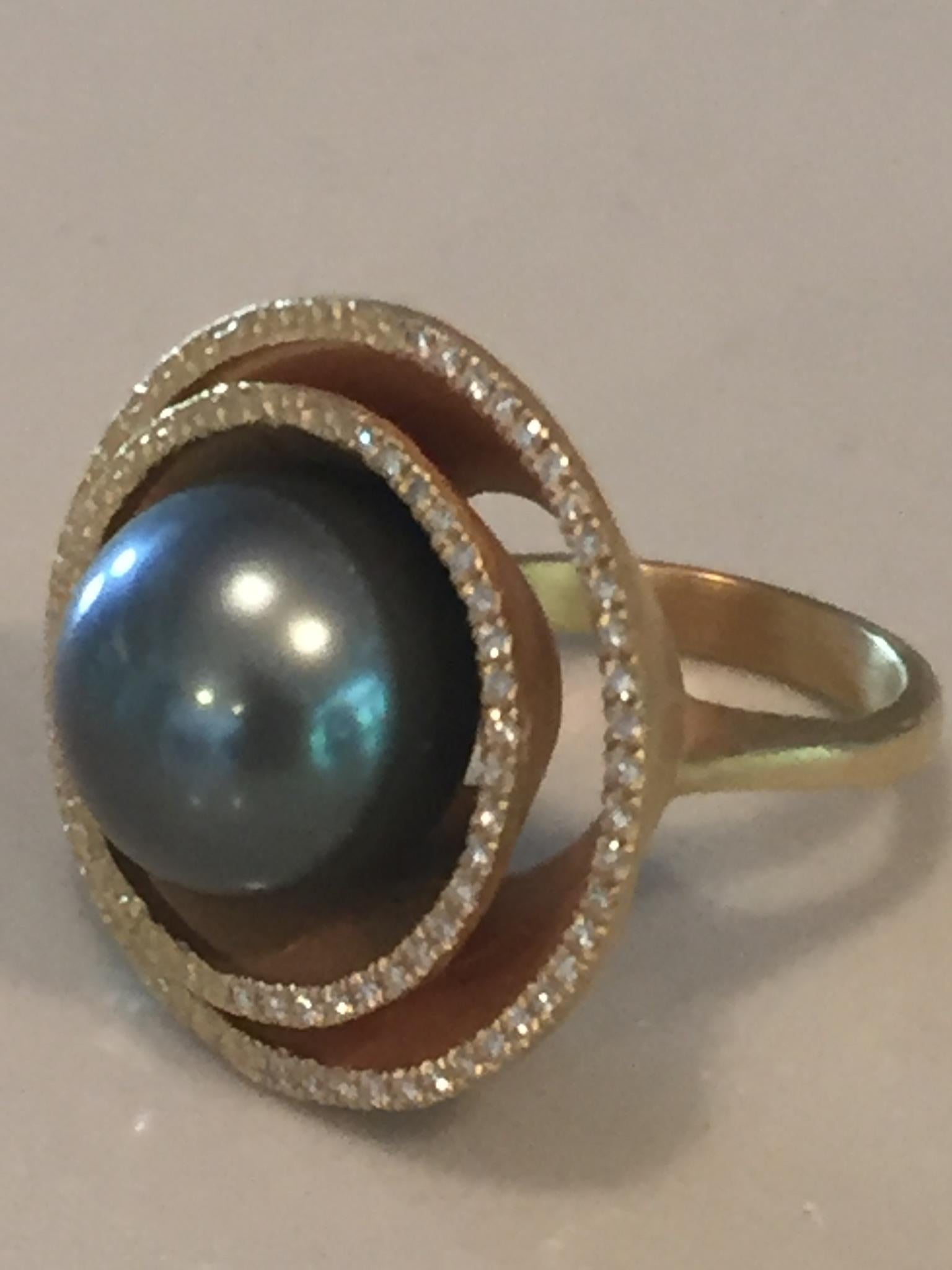 Martini Cocktail Ring in 22k Gold with Tahitian Pearl and Diamonds by ...