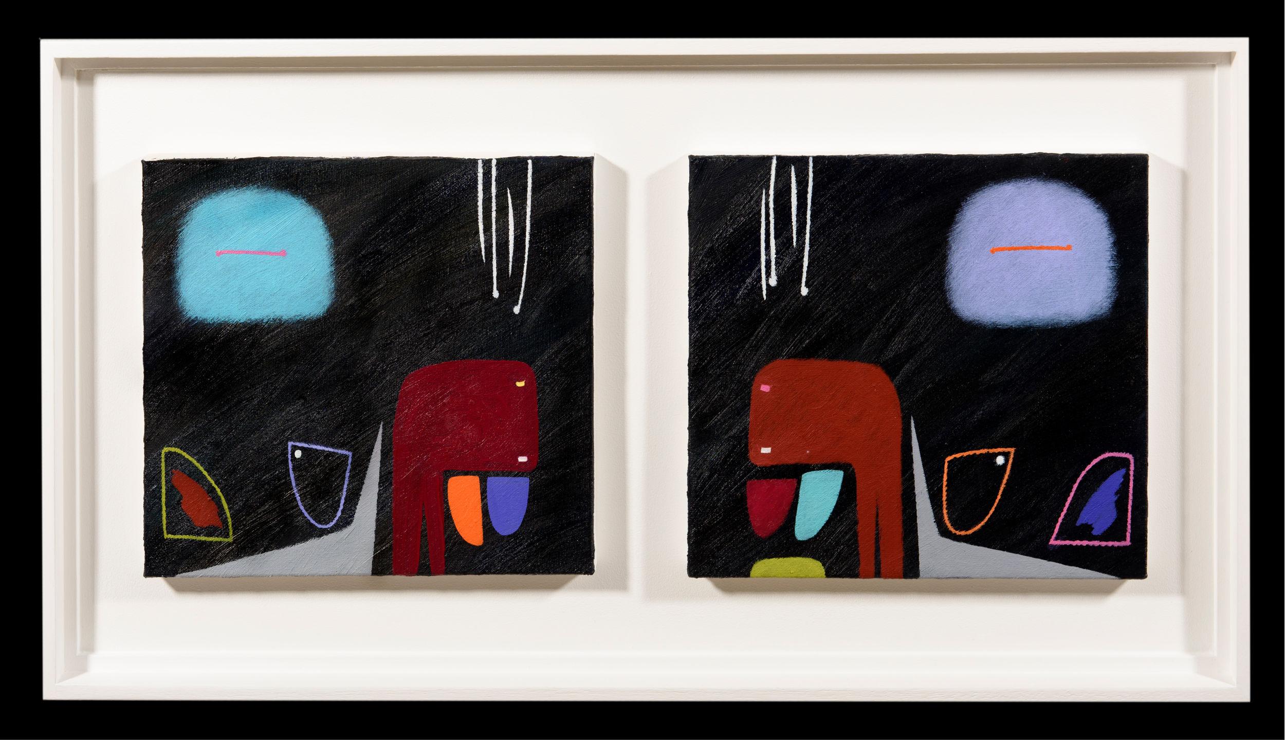Martyn Jones - Surrealist Abstract Painting Pair, Martyn Jones British ...