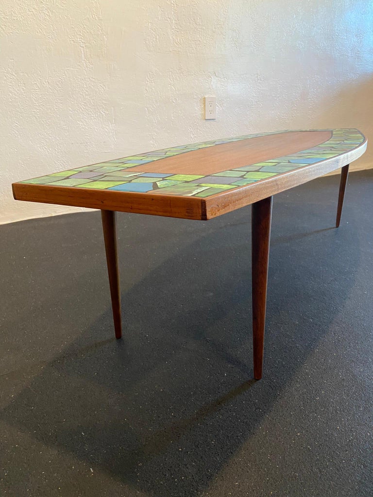 Martz Style Ceramic Tile Inlaid Walnut Coffee Table For Sale at 1stDibs
