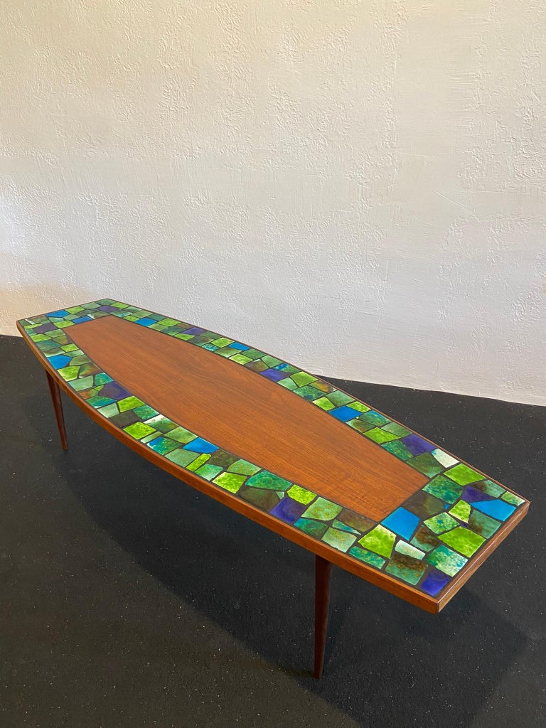 Martz Style Ceramic Tile Inlaid Walnut Coffee Table For Sale at 1stDibs