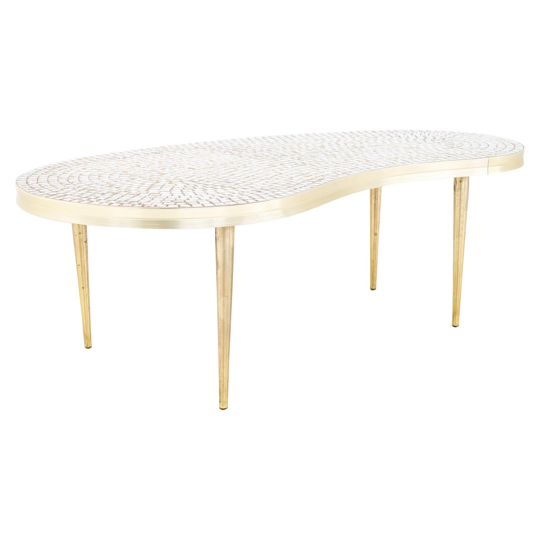 Martz Style Mid Century Mosaic and Brass Kidney Coffee Table at 1stDibs
