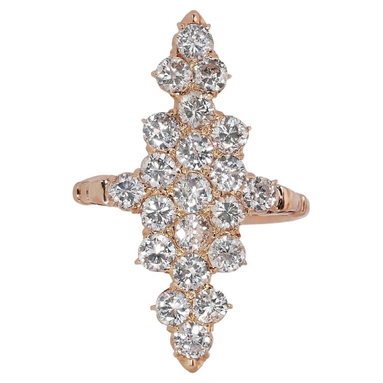 Marvelous 14k Rose Gold Long Ring w/ 2.02ct Natural Diamonds IGI ...