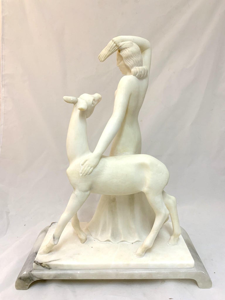 Marvelous Art Deco Lady with Fawn Sculpture, Alabaster, 1930s For Sale ...