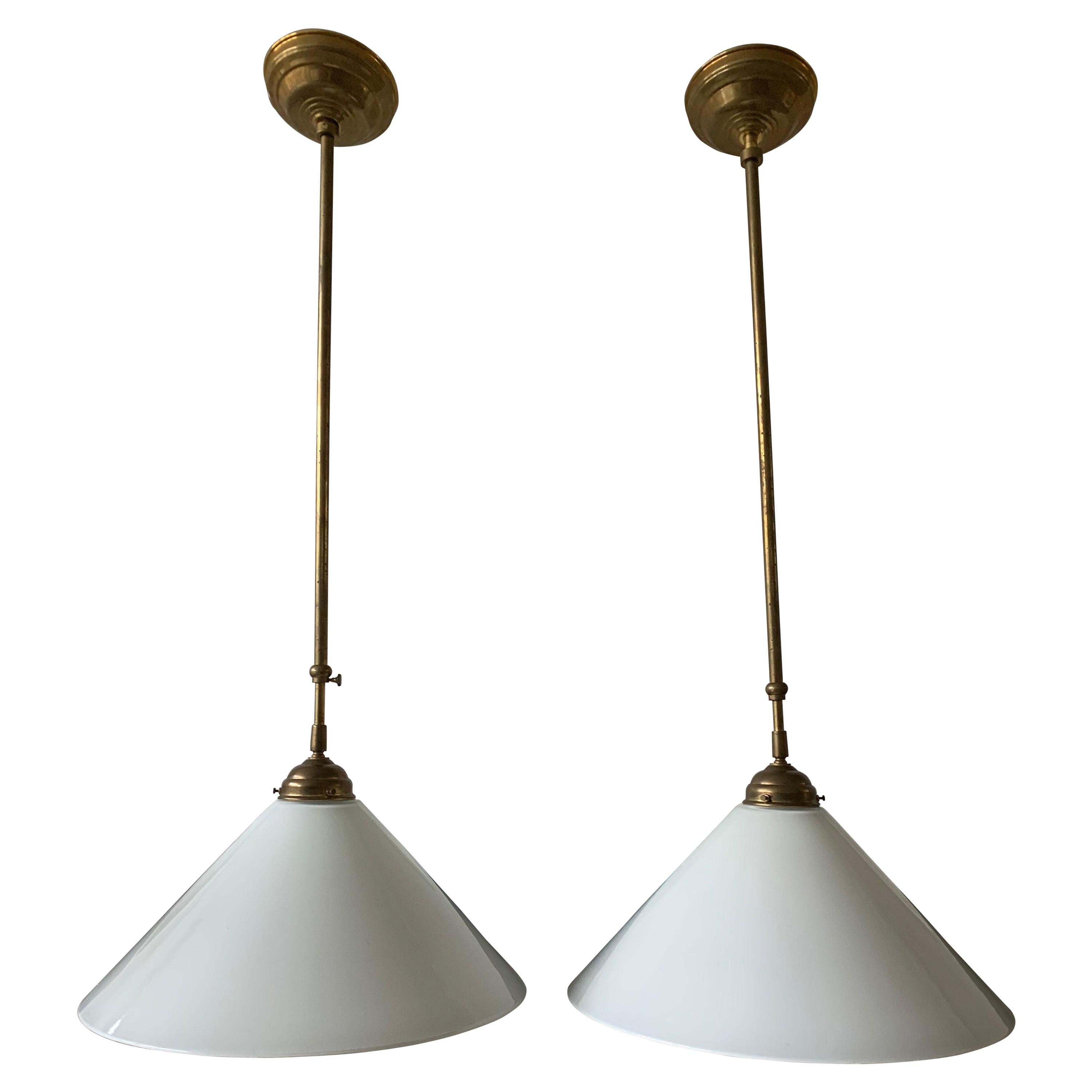 Handcrafted Mid-Century Modern Rattan Pendant Light w. Adjustable Brass ...