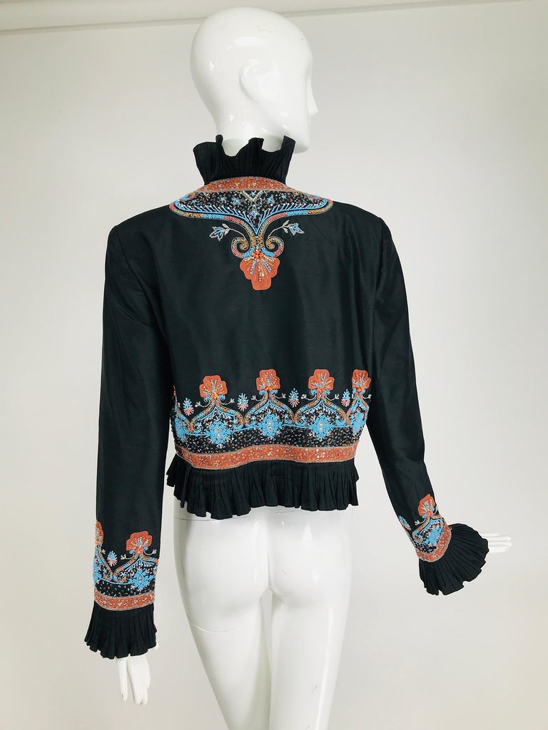 Mary Ann Restivo Embroidered Black Silk Taffeta Bolero Jacket For Sale ...