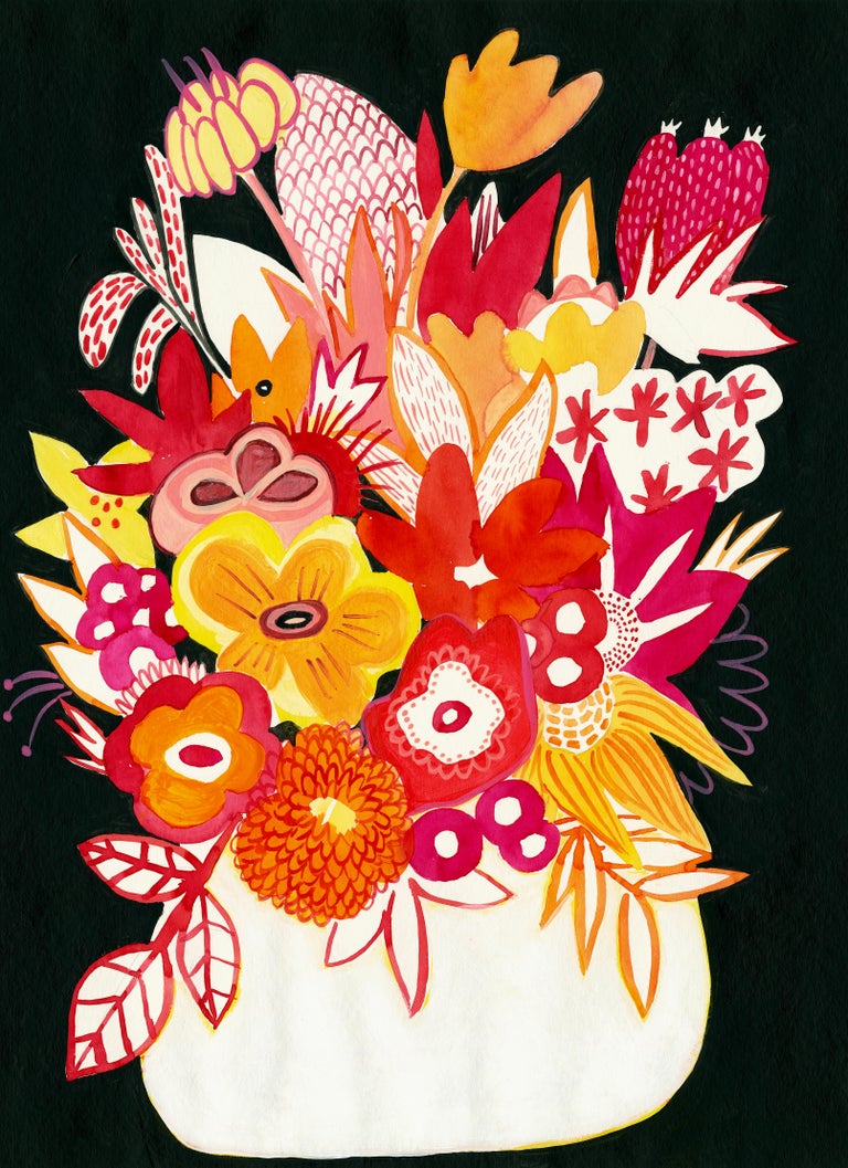 Mary Finlayson - Vase blanc de la nuit, Mary Finlayson, gouache sur ...