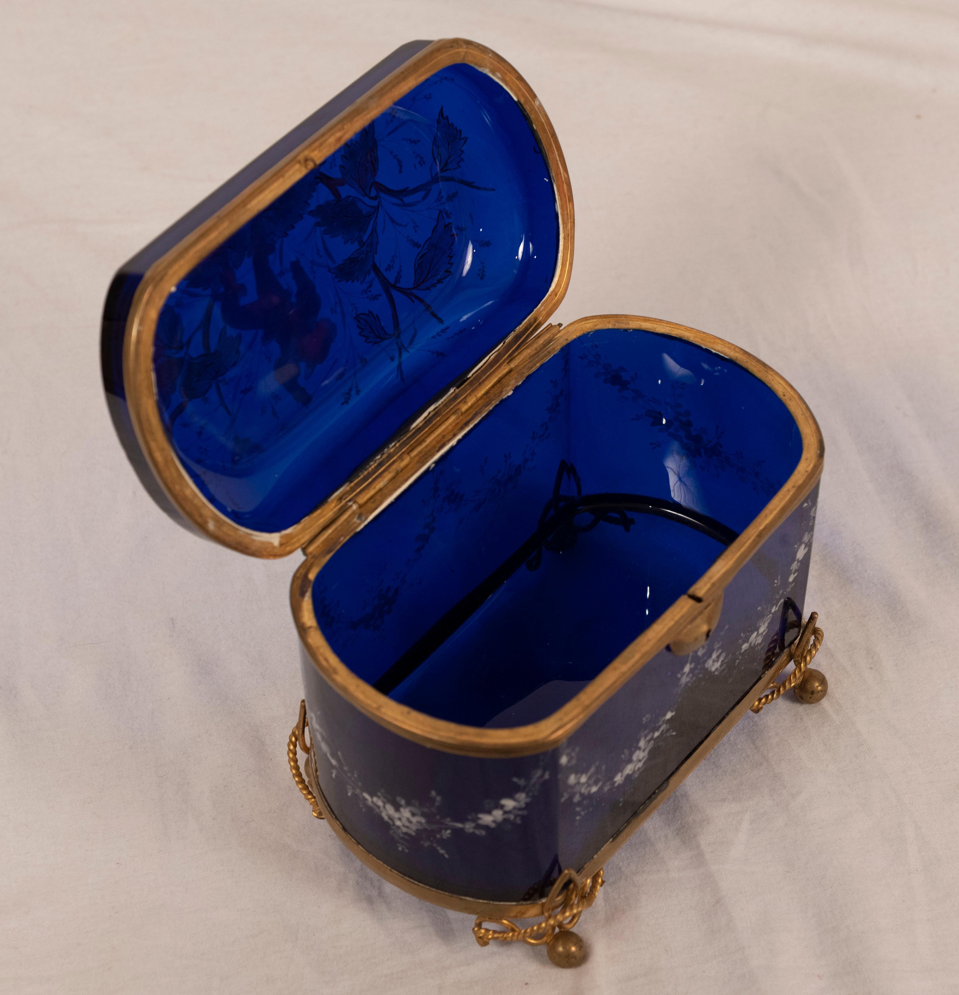 Mary Gregory Gilt and Cobalt Blue Art Glass Box For Sale at 1stDibs ...