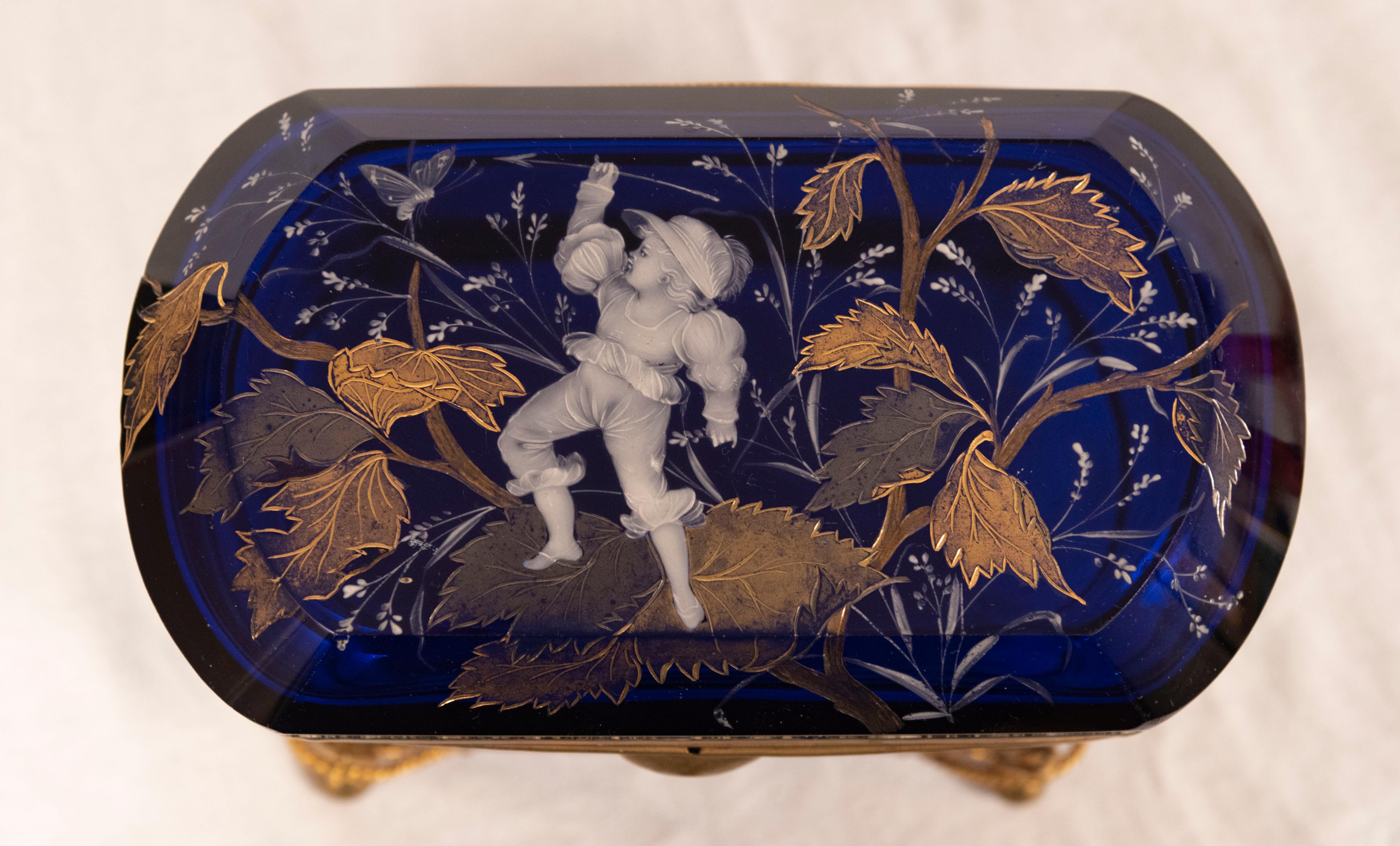 Mary Gregory Gilt and Cobalt Blue Art Glass Box For Sale at 1stDibs ...