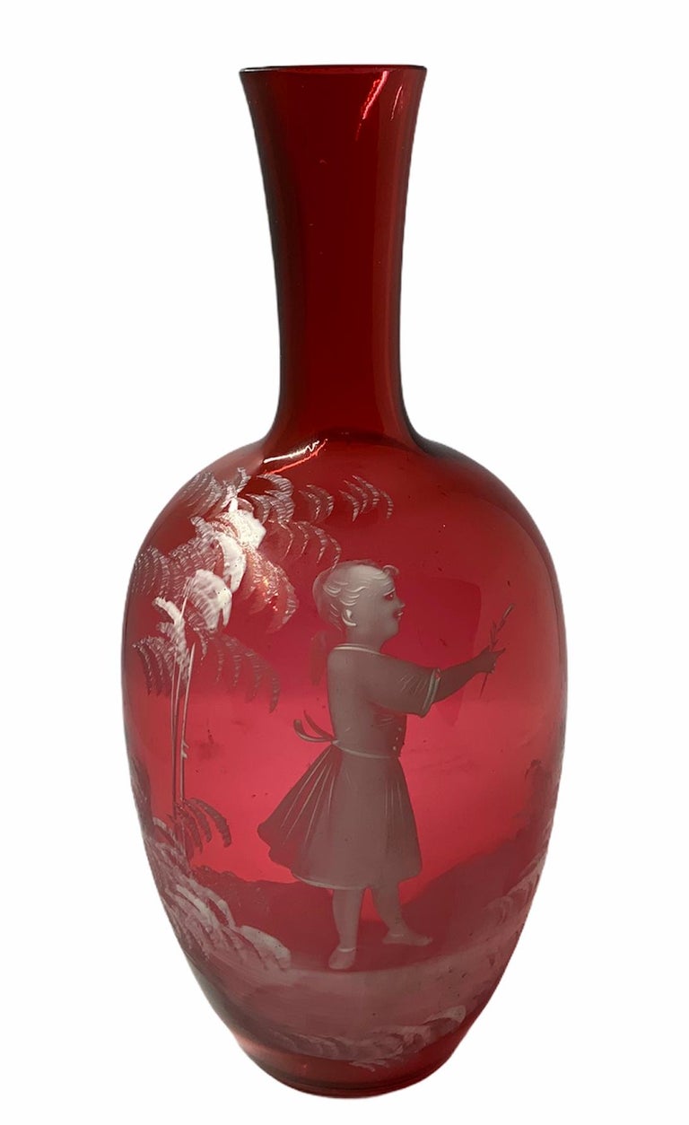 Mary Gregory Red Glass Single Bud Vase For Sale at 1stDibs