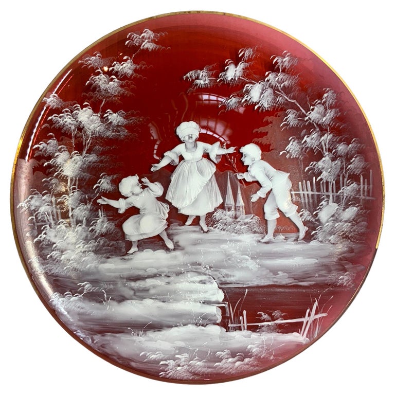 Mary Gregory Ruby Red Color Glass Enameled Plate at 1stDibs