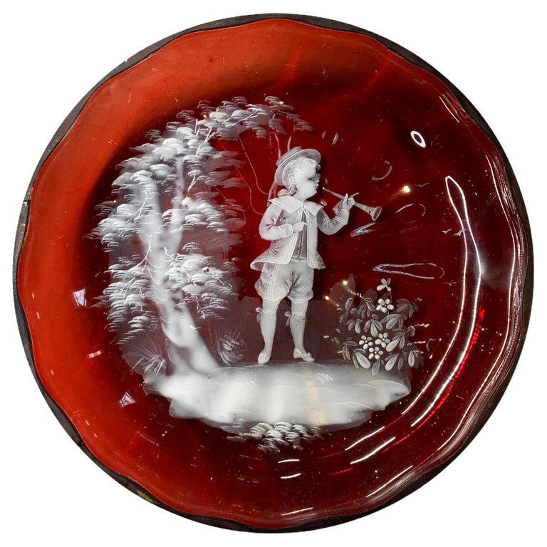 Mary Gregory Ruby Red Color Glass Enameled Plate For Sale at 1stDibs ...