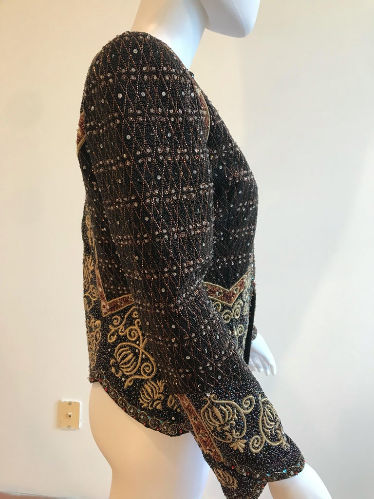Mary McFadden Black Embroidered and Beaded Evening Crop Jacket For Sale ...