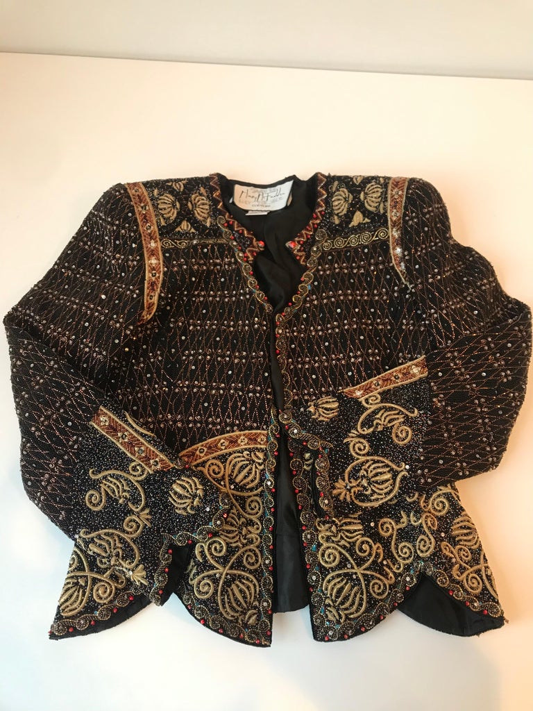 Mary McFadden Black Embroidered and Beaded Evening Crop Jacket For Sale ...