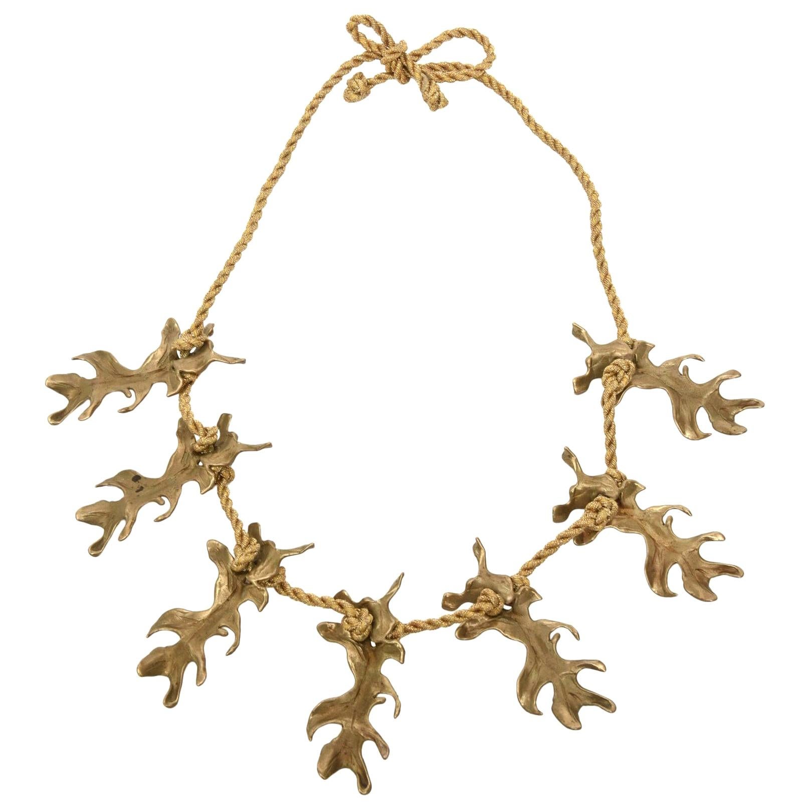 Mary McFadden Bronze and Silk Braided Rope Couture Sculptural Necklace ...