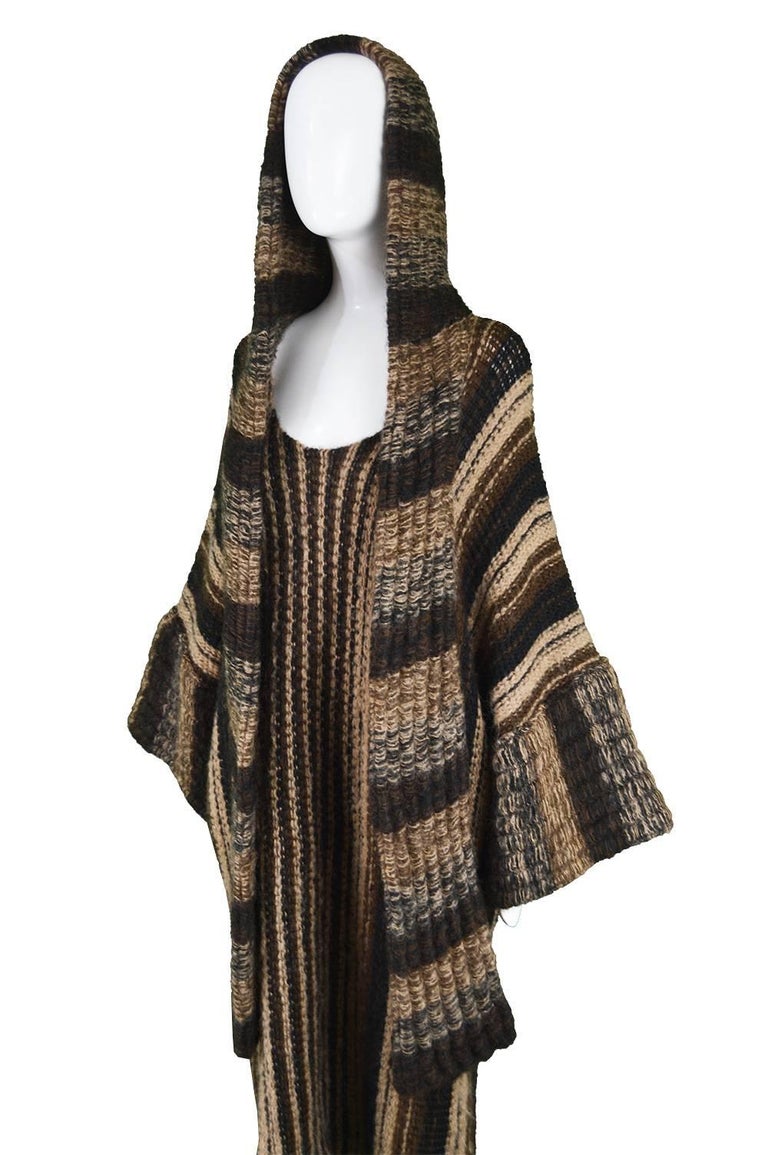 Mary Quant Vintage Brown Avant Garde Knit Poncho Dress with Attached ...