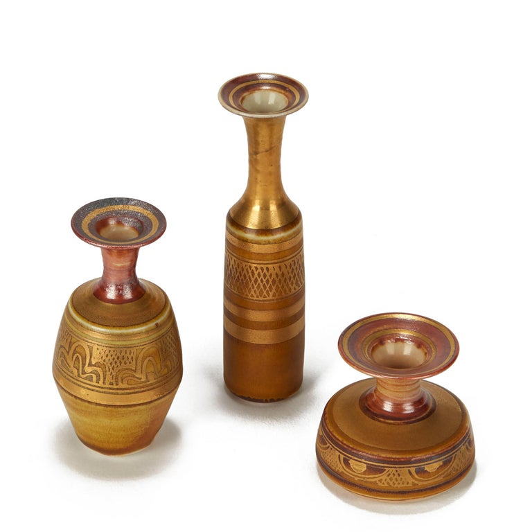 Mary Rich Trio Geometric Gold Lustre Miniature Porcelain Studio Ceramic ...